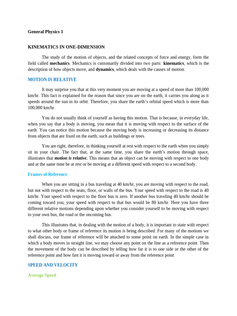 One Dimensional Kinematics | PDF | Velocity | Acceleration