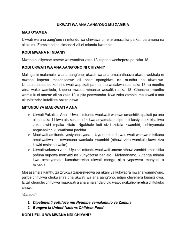 Ukwati Wa Ana Aang'Ono Mu Zambia | PDF