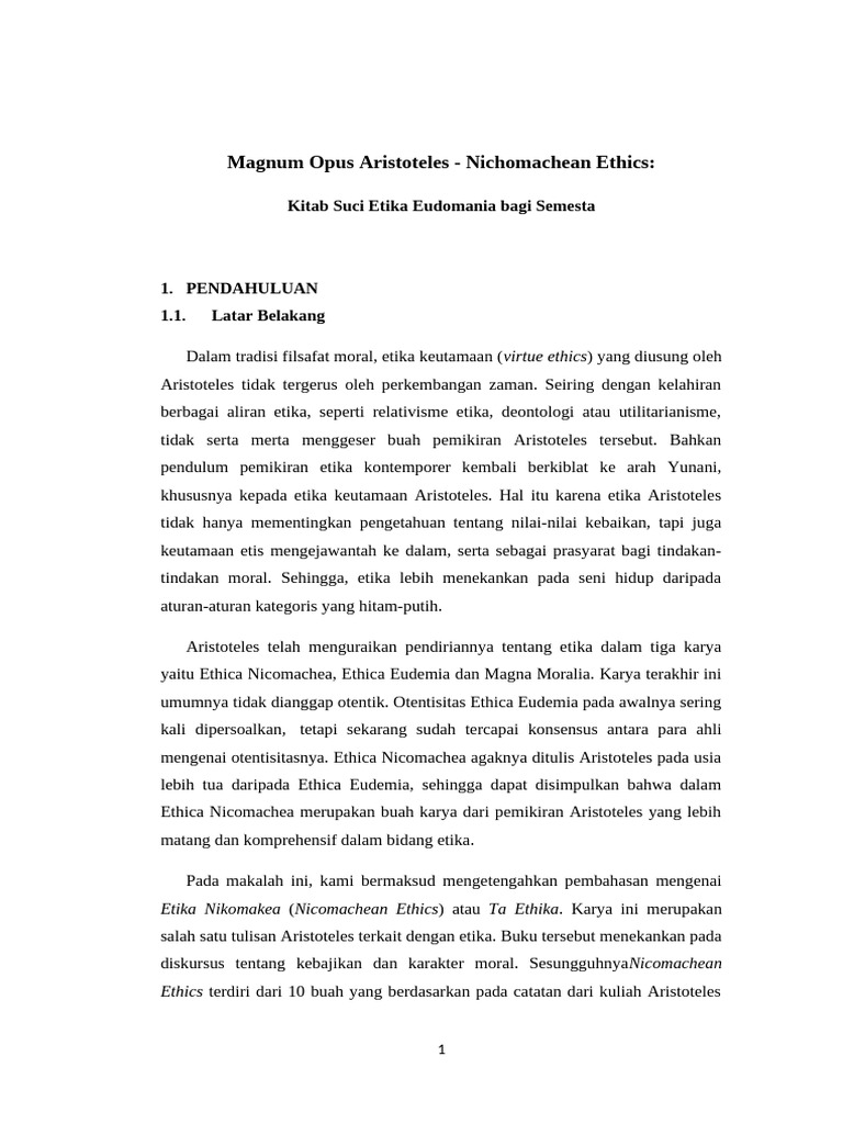 Magnum Opus Aristoteles Nichomachean Eth | PDF | Ilmu Sosial