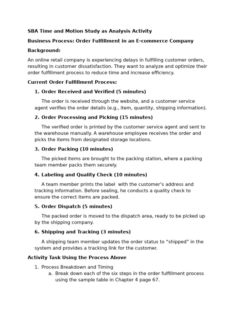BSA 2A SBA Time and Motion Analysis Activity | PDF