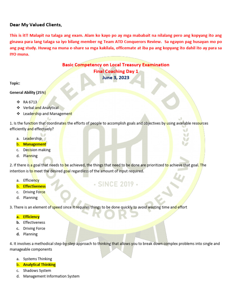 Basic Competency On Local Treasury Examination Final Coaching Day 1 ...