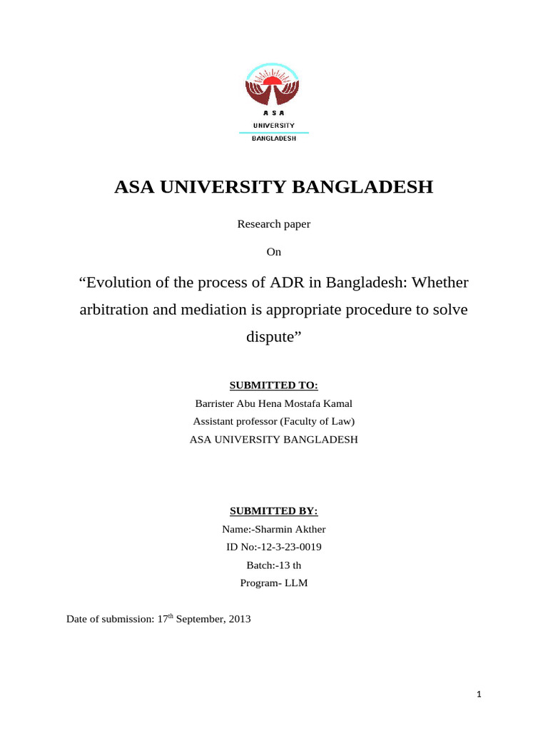 Evolution of The Process of ADR in Bang | PDF | Alternative Dispute ...