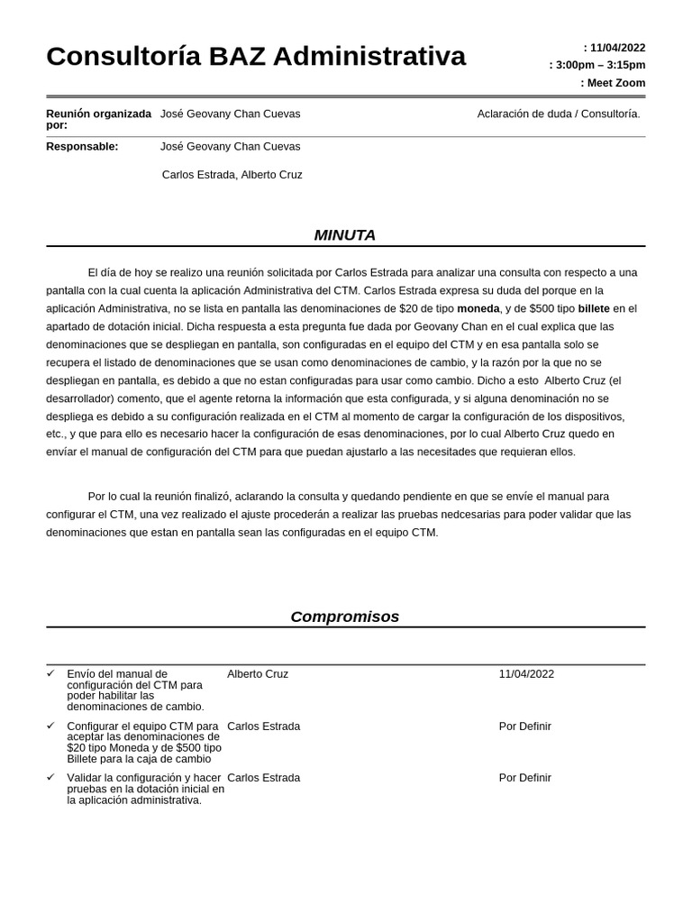 Minuta ADMINISTRATIVO BAZ-11_04_2022 | PDF Minuta ADMINISTRATIVO BAZ-11_04_2022 | PDF