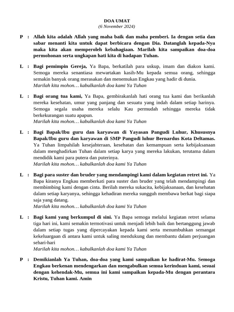 Doa Umat Retret | PDF