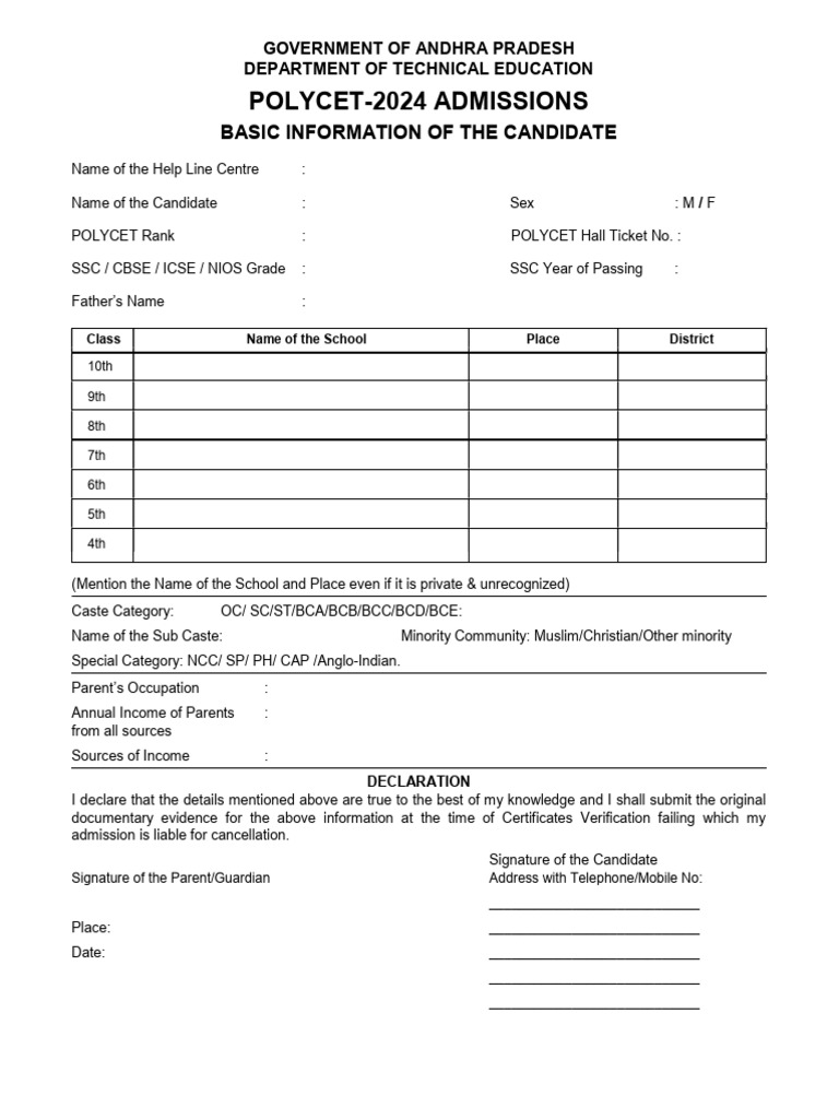 POLYCET-2024 Admission Candidate Info | PDF | Career & Growth