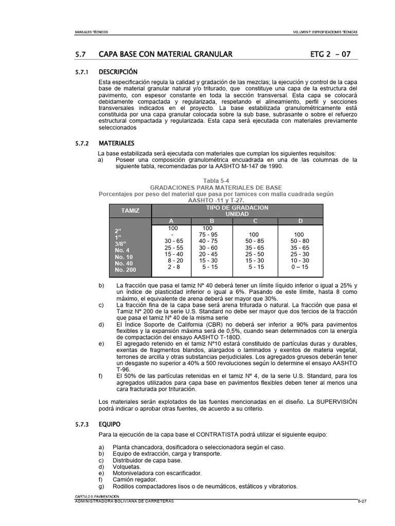 Especificaciones de Capa Base Granular | PDF | Materiales