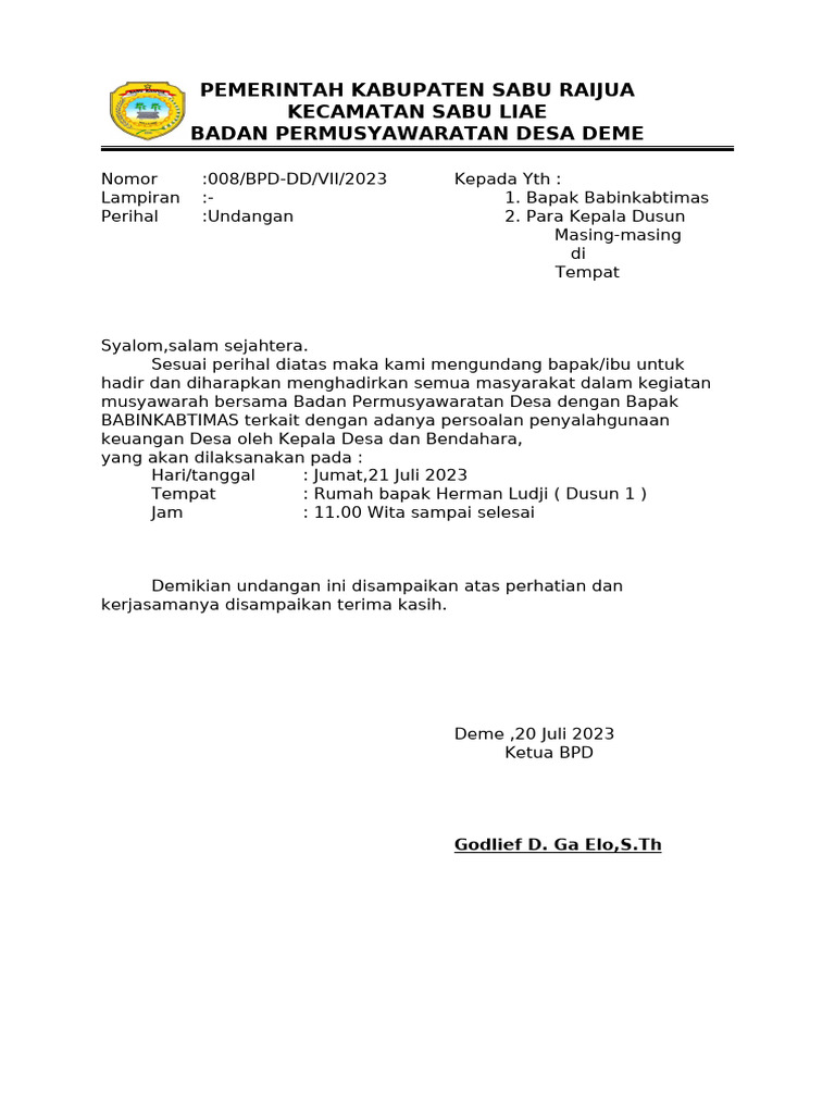 Surat Undangan BPD | PDF