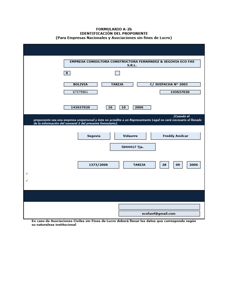 Formulario A 2b | PDF | Documento de identidad