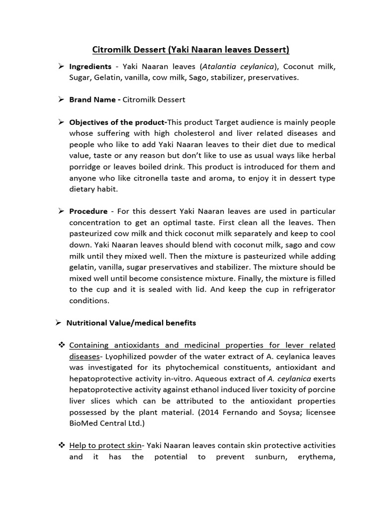 Yaki Naaran Leaves Dessert | PDF | Milk | Coconut Milk