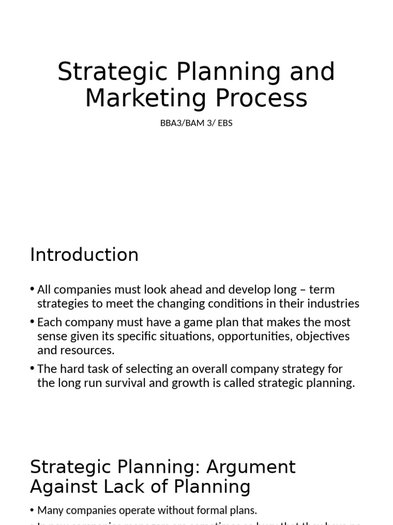Strategic Planning and Marketing Essentials | PDF | Marketing ...