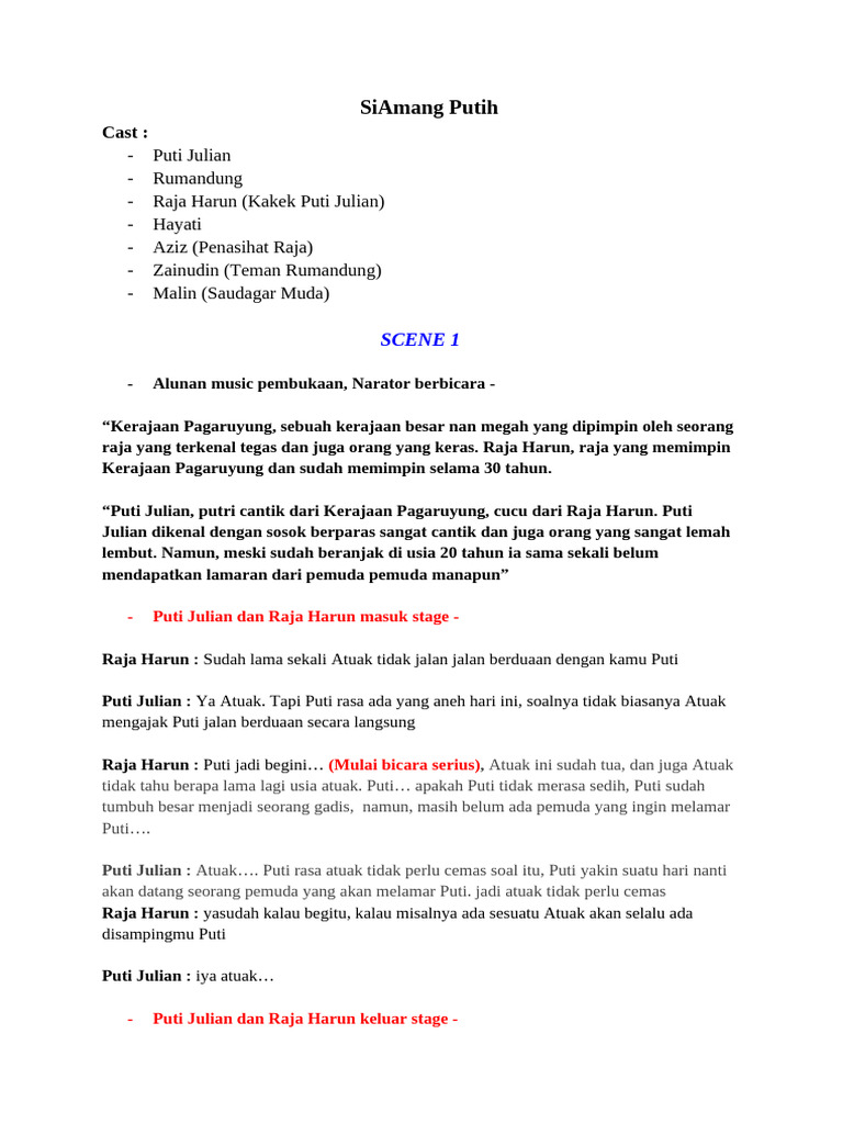 SiAmang Putih Script (FINAL) | PDF | Seni