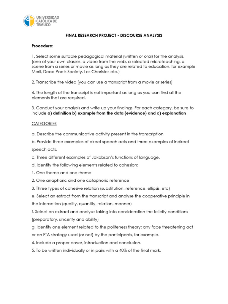 Discourse Analysis Research Project Guide | PDF