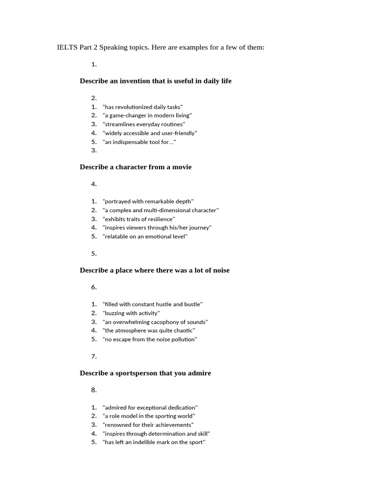 IELTS Speaking Part 2 Topics Guide | PDF | Experience | Creativity