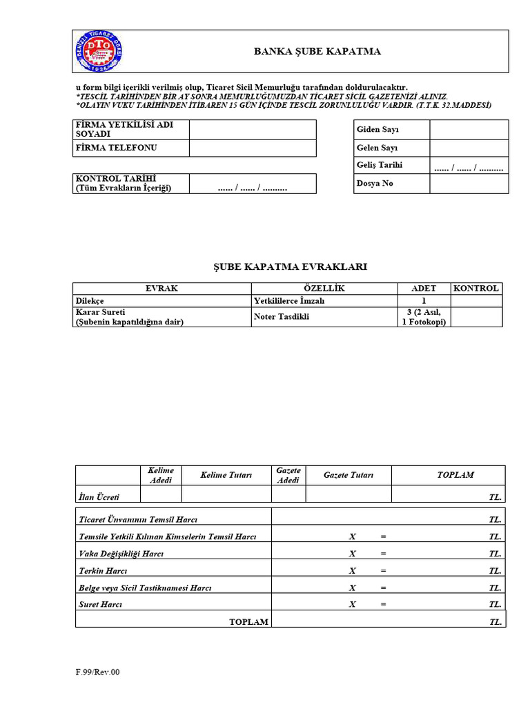 F-99 Banka Şube Kapatma | PDF