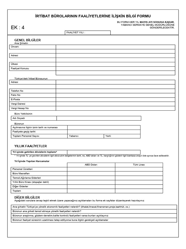 Şirket Ortaklarından Yabancı Uyruklu Varsa - İrtibat Bürolarının Faaliyetlerine İlişkin Bilgi ...