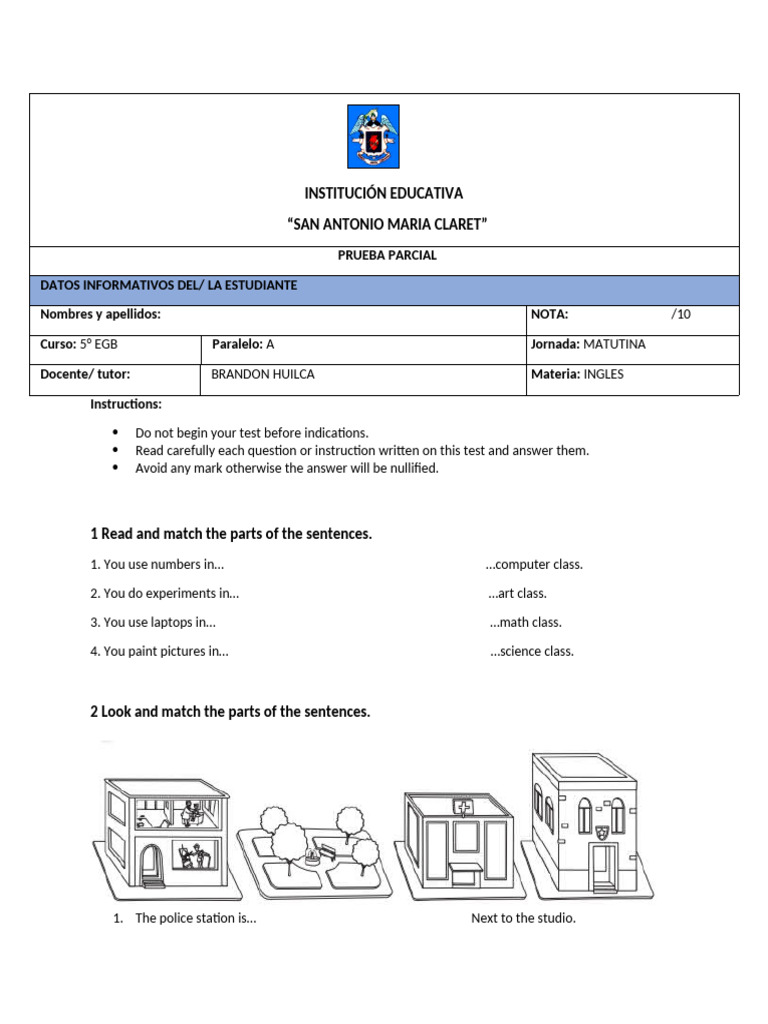 Prueba 5to Unit 1 | PDF