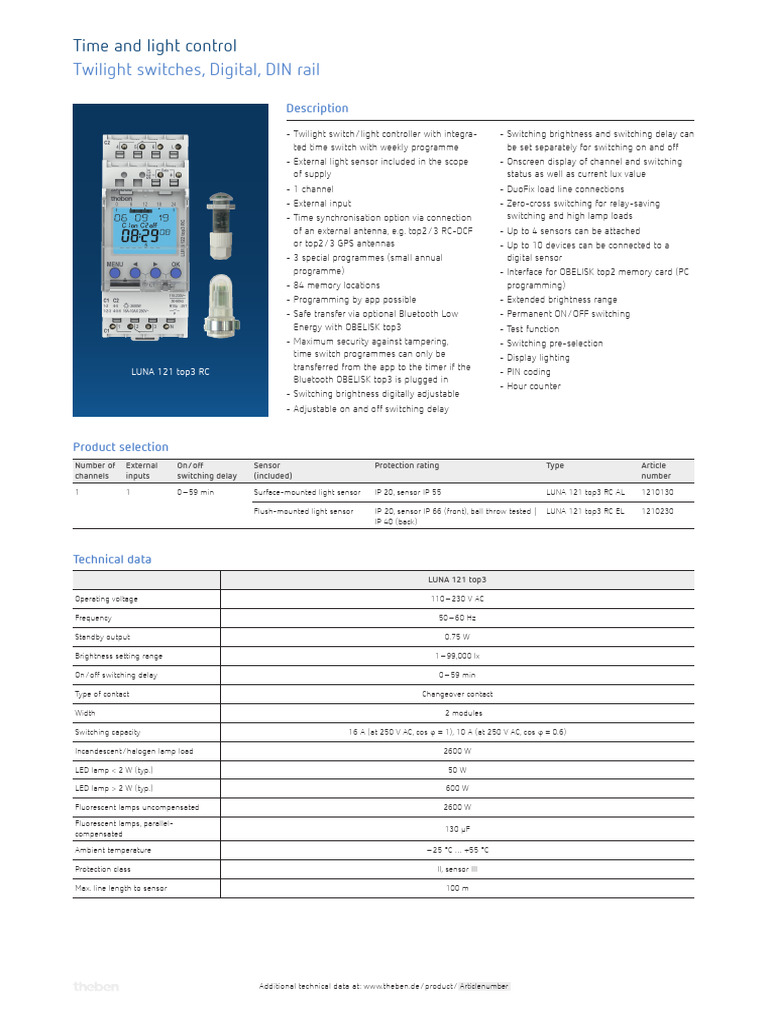 Twilight Switches, Digital, DIN Rail: Time and Light Control | PDF ...