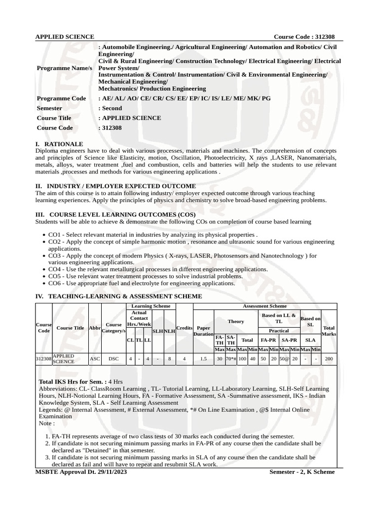 Applied Science (K Scheme Syllabus) | PDF | Elasticity (Physics) | Waves