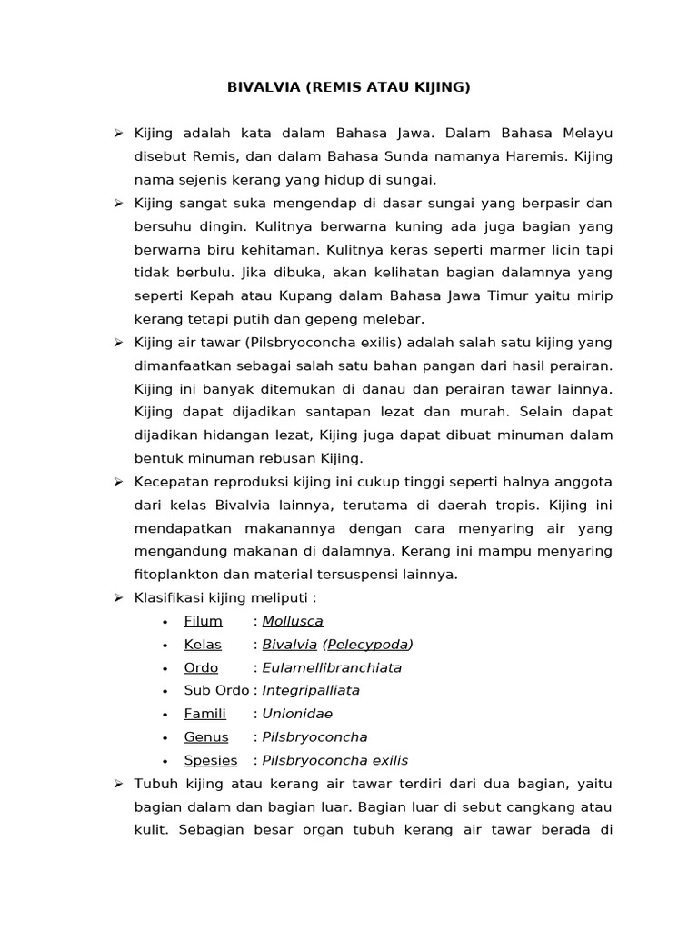 Biologi Laut - Bivalvia (Remis Atau Kijing) | PDF