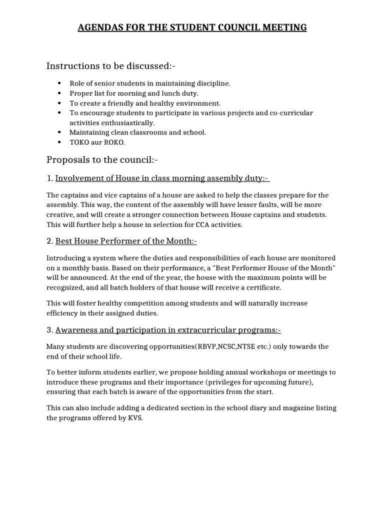 Student Council Meeting Agendas | PDF | Career & Growth
