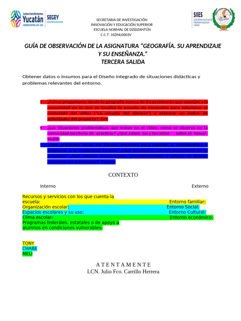 Geografía - Guia de Observación 3a. Salida | PDF