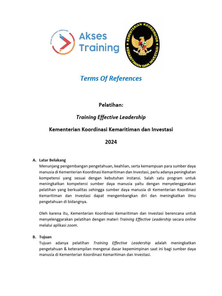 TOR Training Effective Leadership | PDF | Karier & Perkembangan | Pengembangan Diri