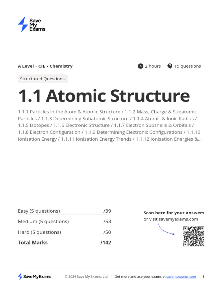 1-1-Atomic-Structure-Short Answer | PDF | Atoms | Isotope