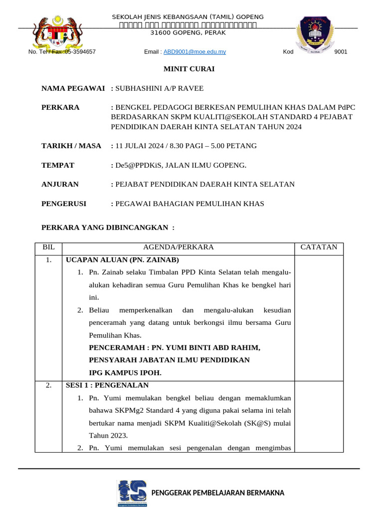 MINIT CURAI BENGKEL PEDAGOGI SK@S 2024 | PDF