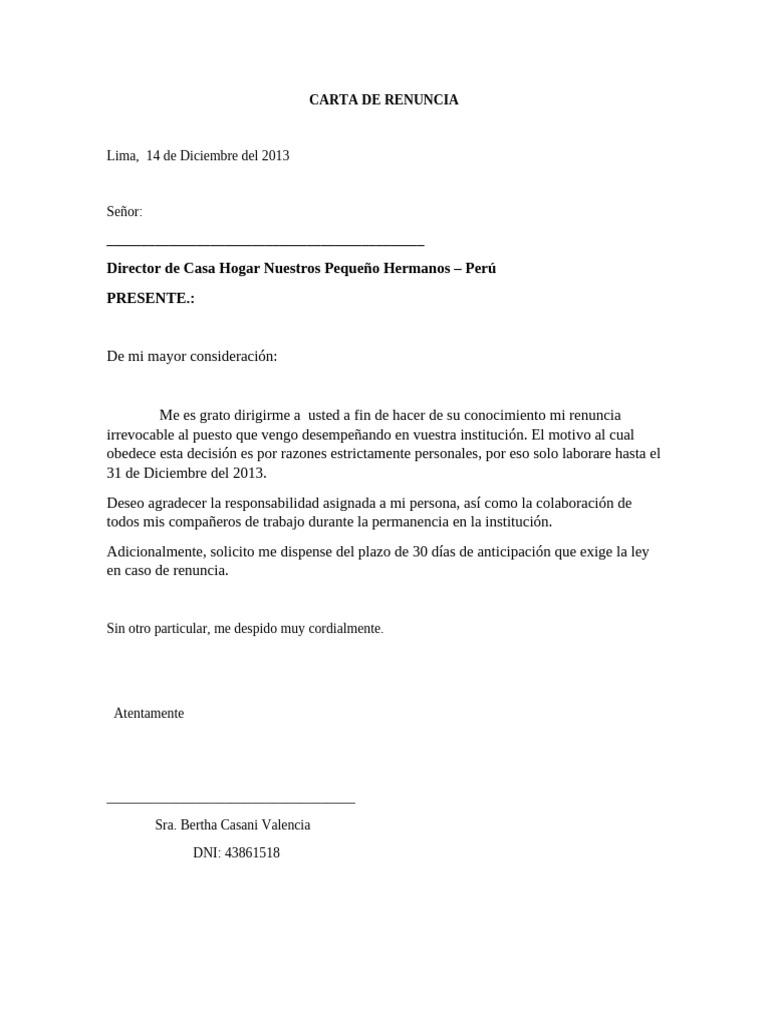 Carta de Renuncia NPH | PDF