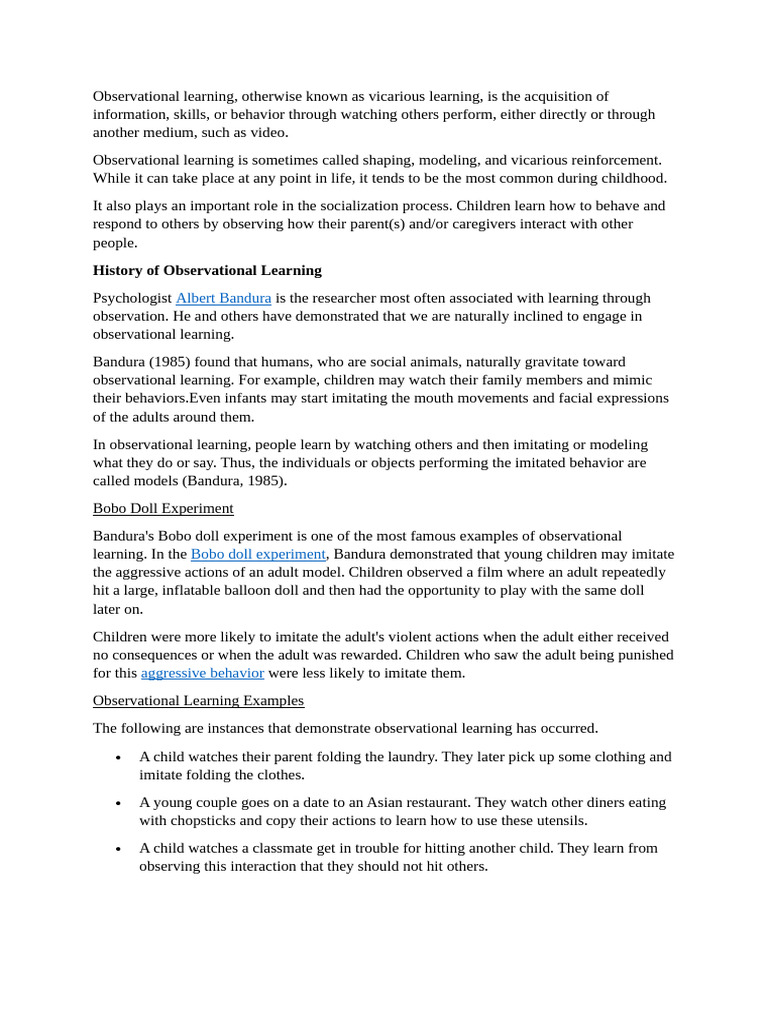 Observational learning | PDF | Imitation | Behaviorism