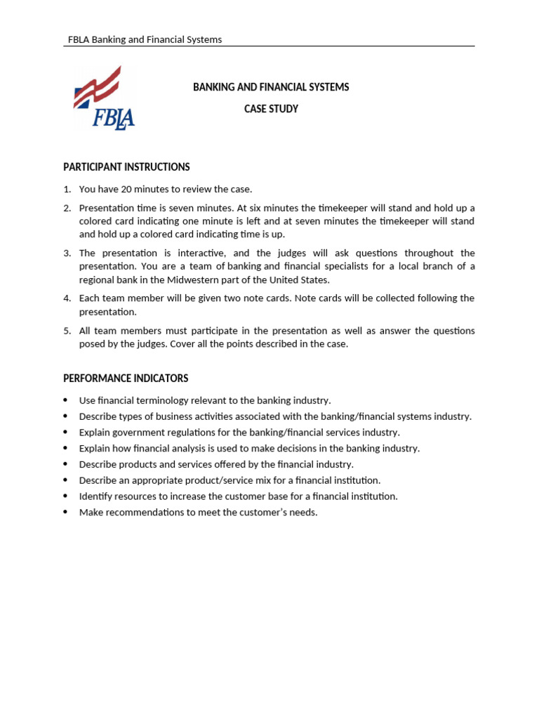 FBLA Banking Case Study Guidelines | PDF | Mortgages | Banks