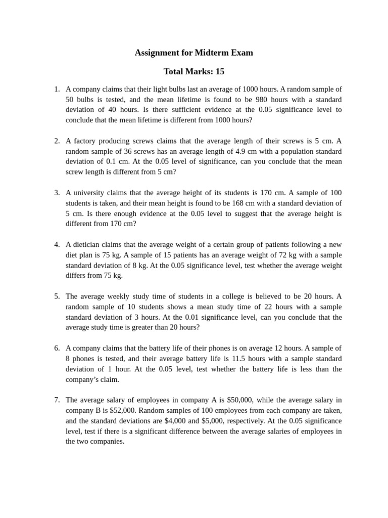 Assignment For Midterm Exam | PDF | Standard Deviation | Statistical Significance