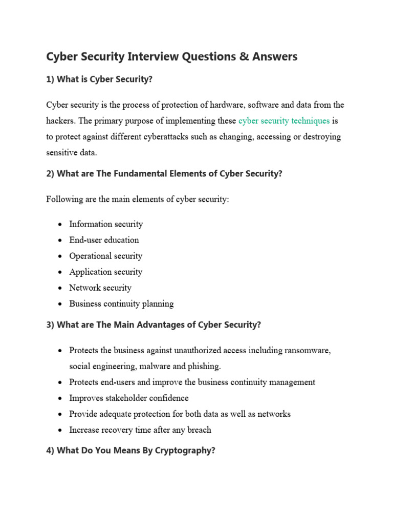 Cyber Security Interview Questions And Answers Pdf Computer Security Security