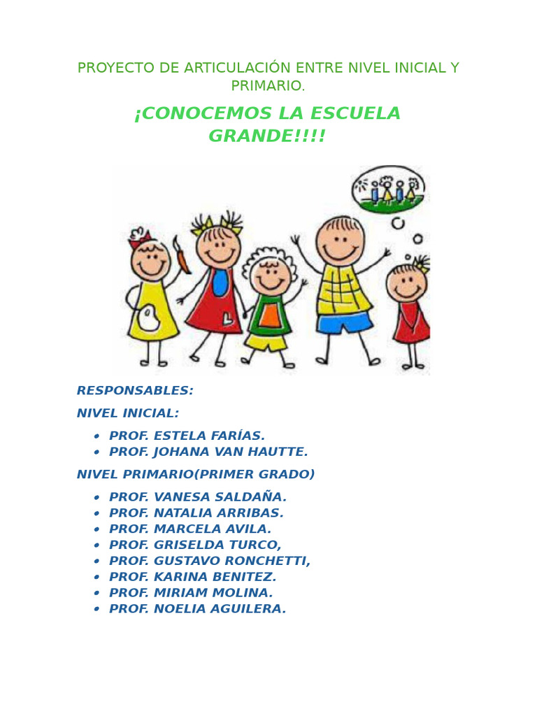 Proyecto de Articulación Entre Nivel Inicial y Primario | PDF | Educación de la primera infancia ...