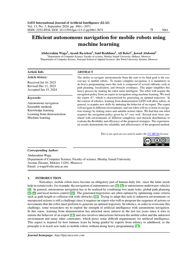 Efficient Autonomous Navigation For Mobile Robots Using Machine Learning Pdf Applied