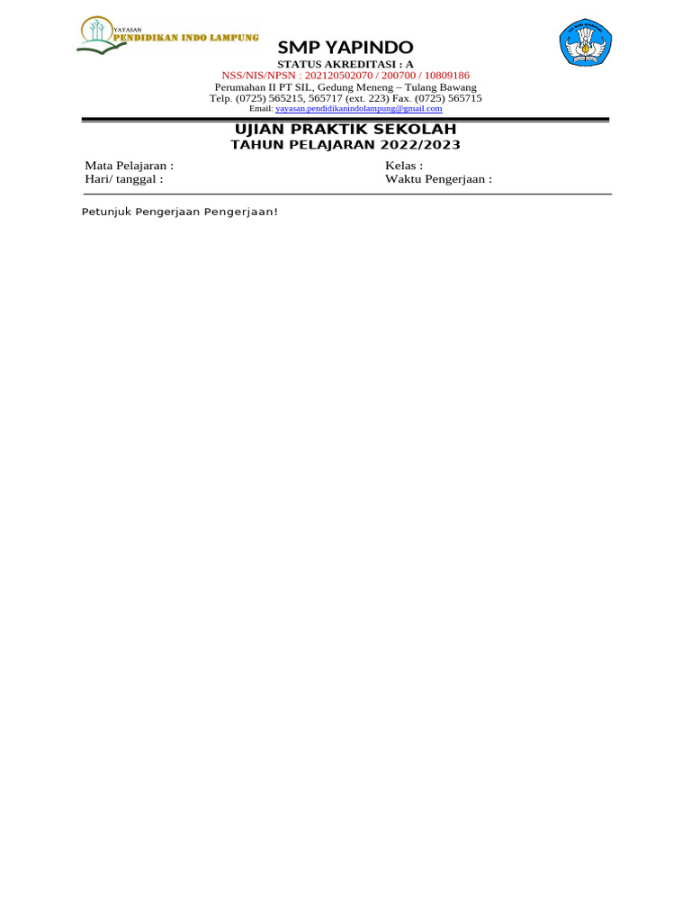 Kop Ujian Praktik 2022-2023 | PDF