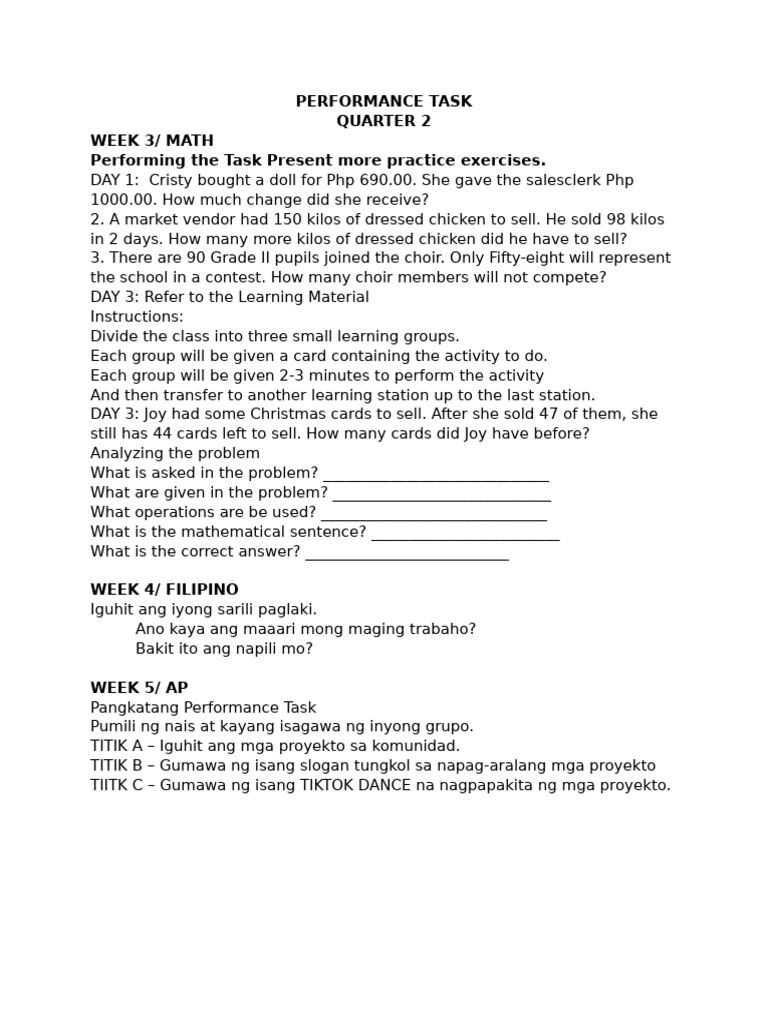 Performance Task | PDF
