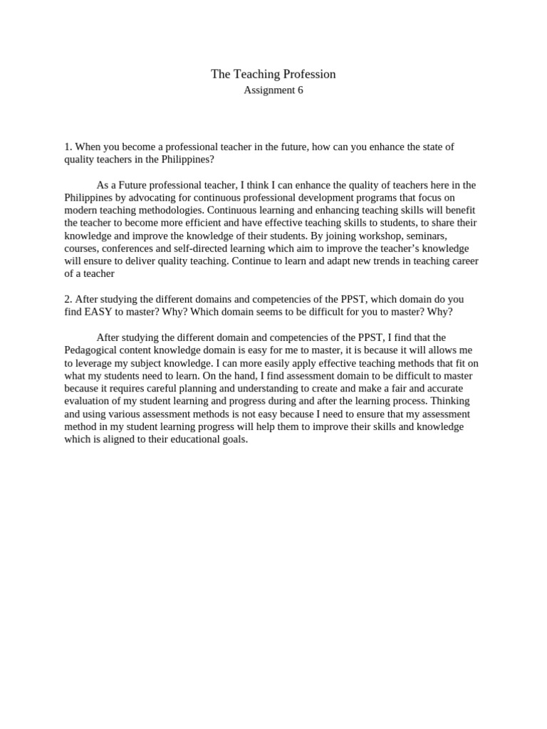 The Teaching Profession Assignment 6 | PDF | Career & Growth