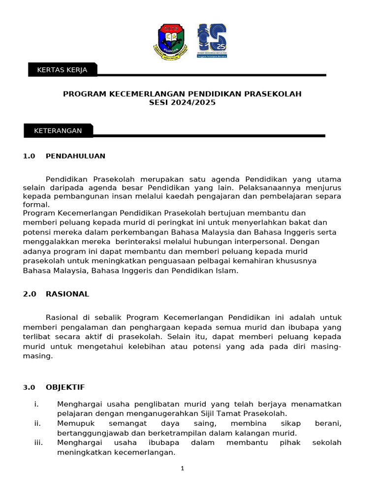 2024 KK Program Kecemerlangan 2024 2025 (Kutipan Pibg) Terkini | PDF ...