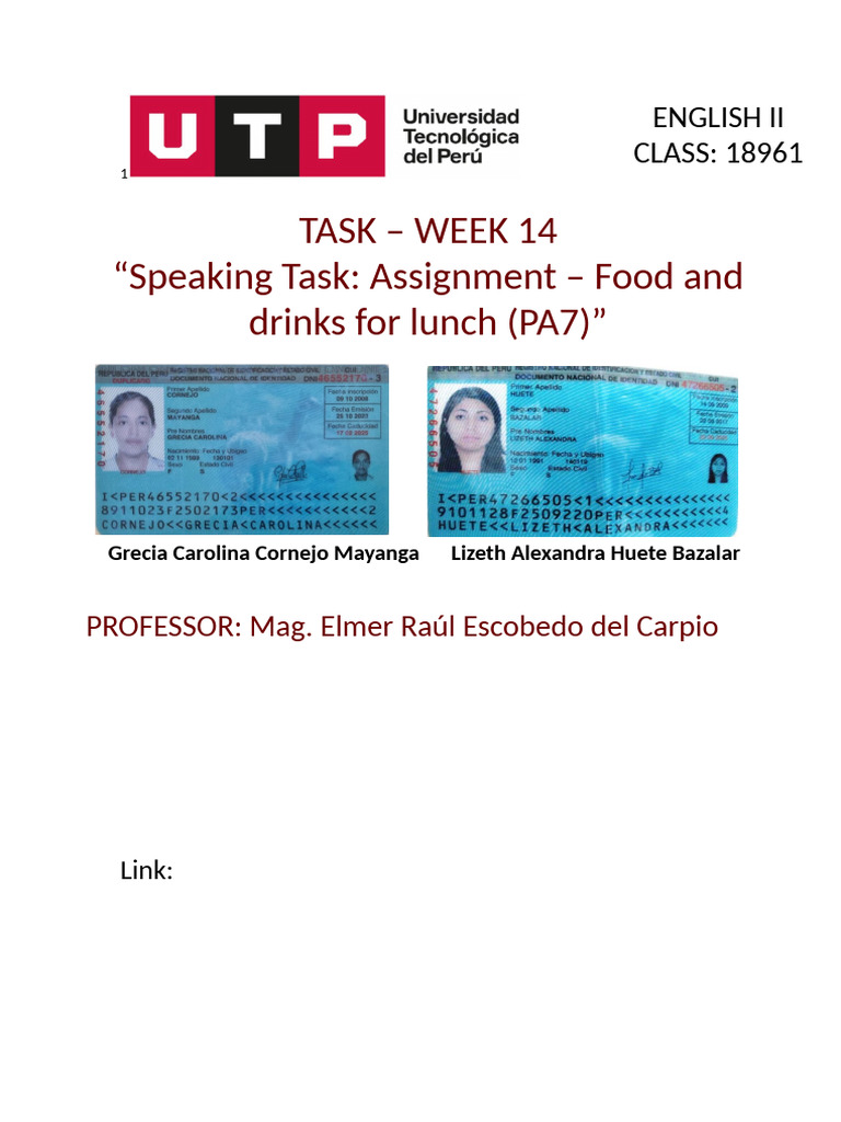 Week 14: Lunch Food & Drinks Assignment | PDF
