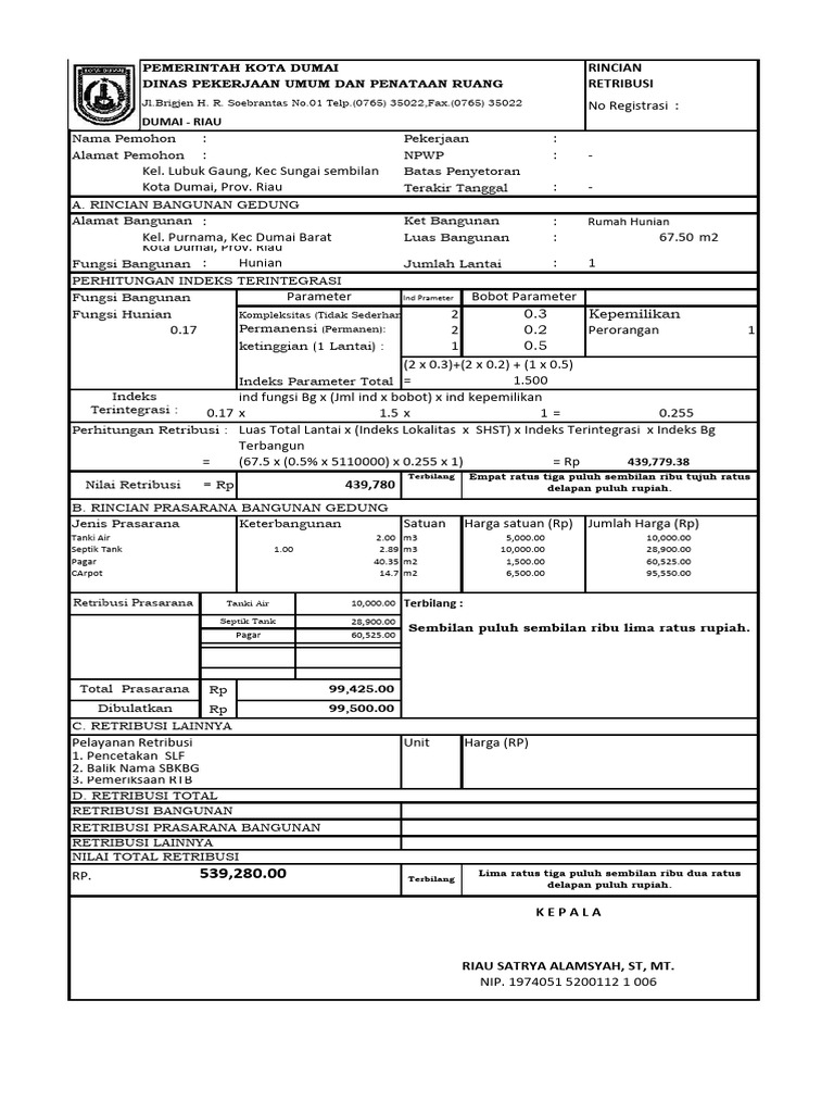 Format Perhitungan Retribusi BG Itar Irawan 6 | PDF