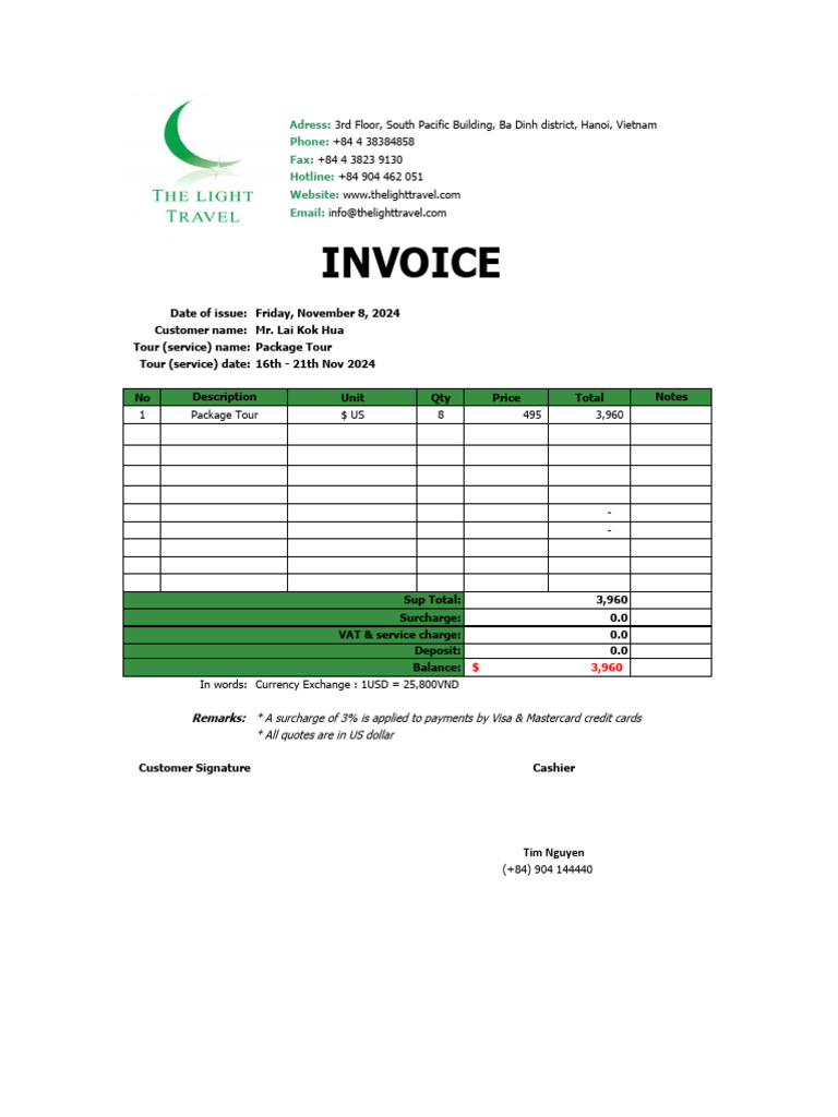 Green Light Travel Invoice Details | PDF
