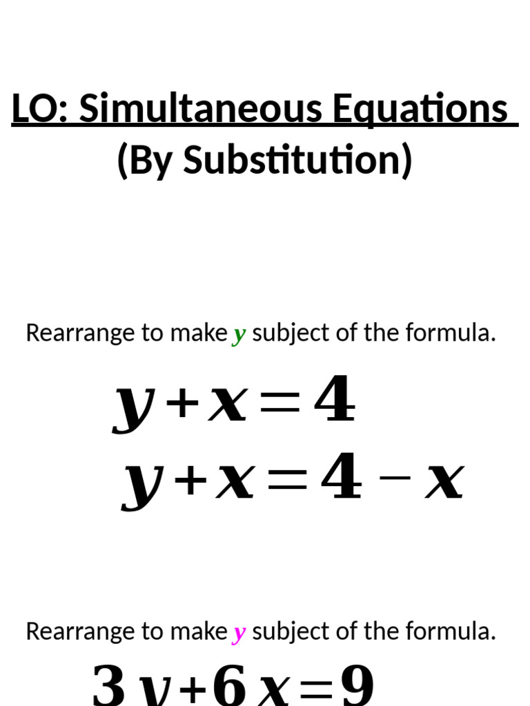 Introduction Simultaneous Equations Substitution | PDF