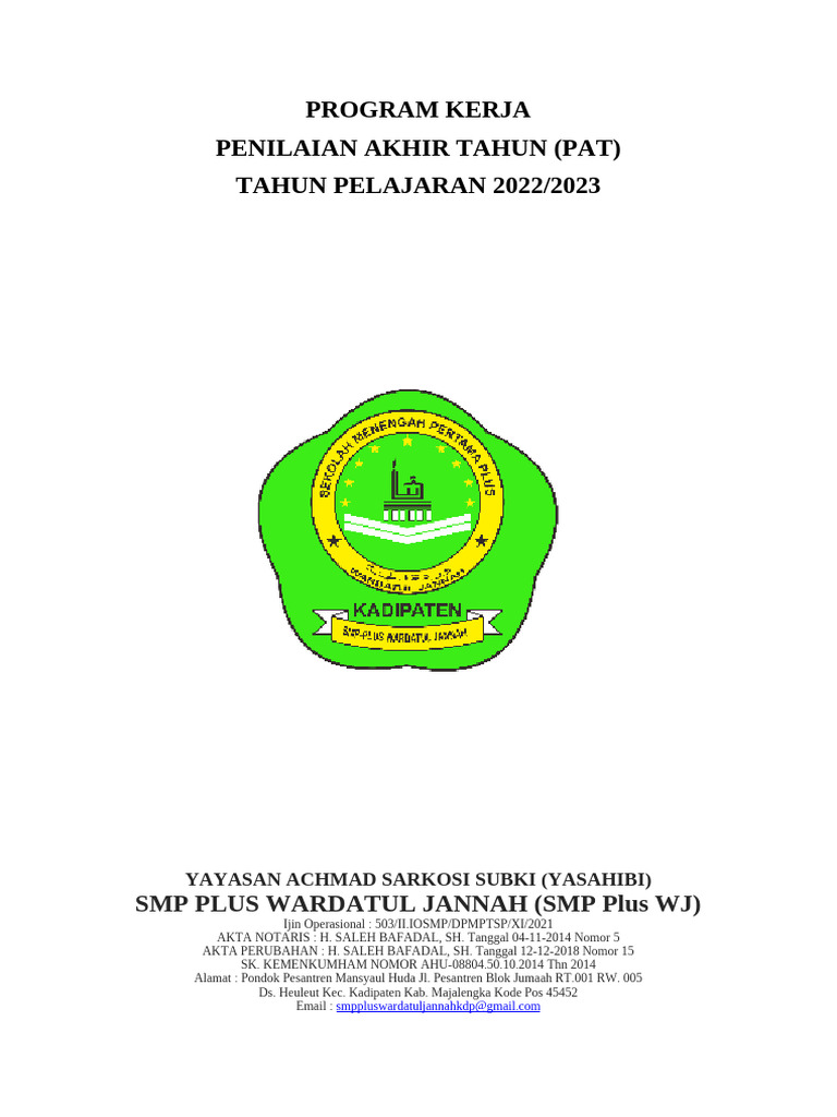 Program Kerja PTS Genap SMP | PDF