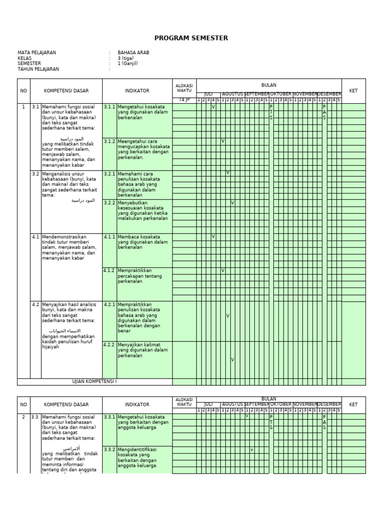 PROSEM B.ARAB KELAS 1 SEM 1 Mau Di Print | PDF