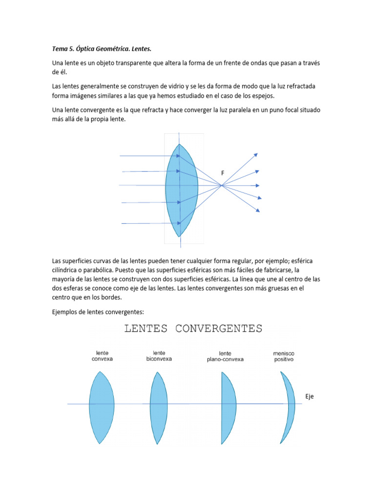 Tema 5. Optica Geometrica. Lentes | PDF | Vidrio Ingeniería y Ciencia ...
