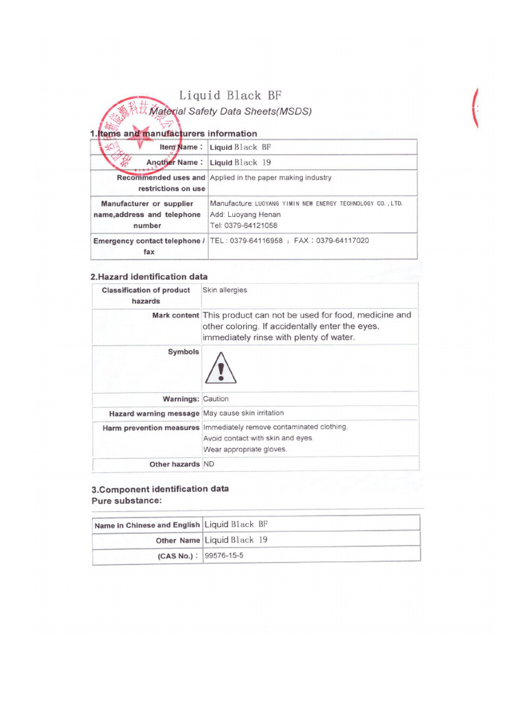 Liquid Black BF (MSDS) 1 | PDF