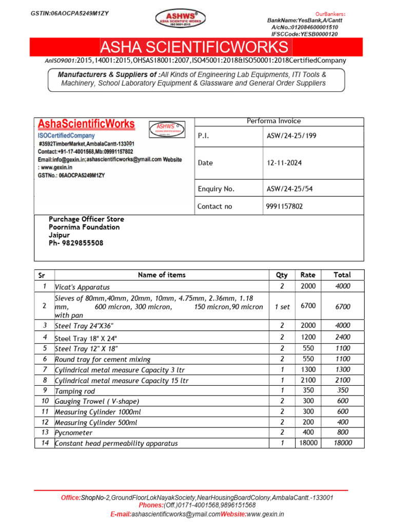 Performa Invoice 199 (Poornima) | PDF