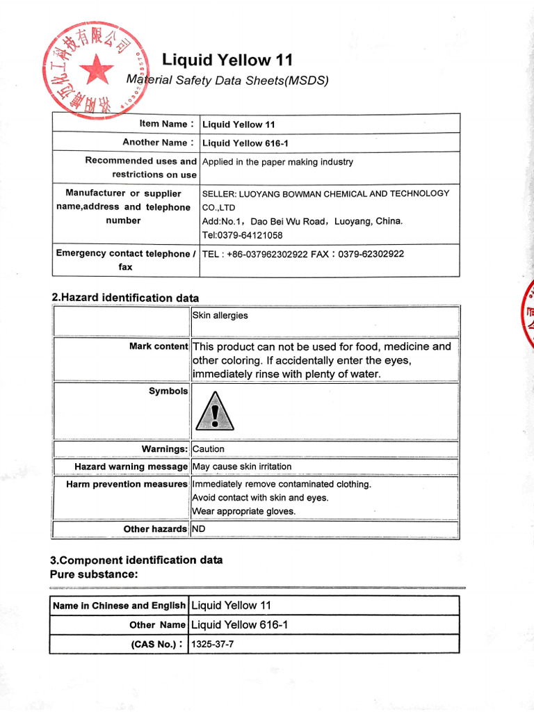 MSDS - Liquid Yellow 11 1 | PDF