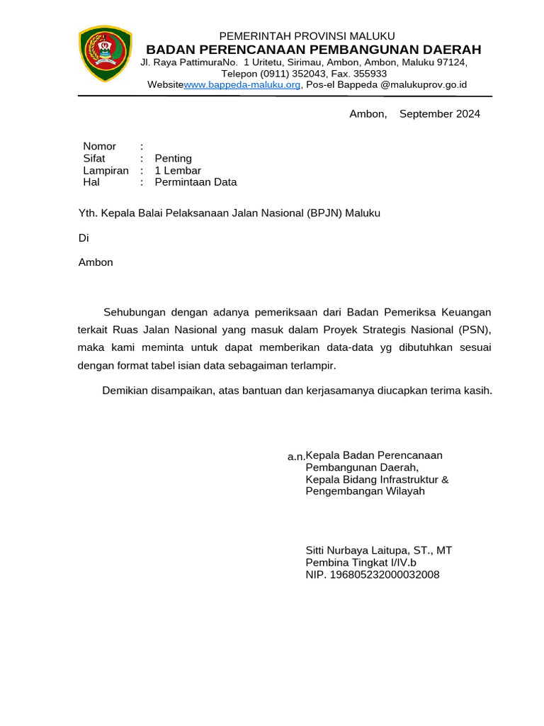 Kop Surat Bappeda | PDF